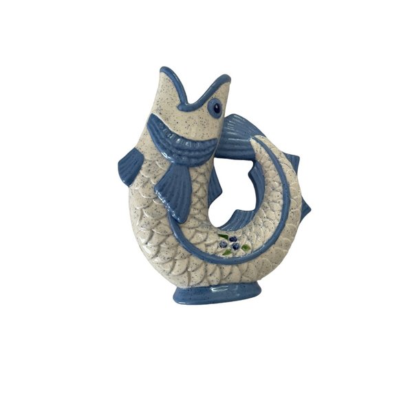 Dining | Maine Blueberry Pottery Fish Pitcher Jug 8 Blue Cream ...